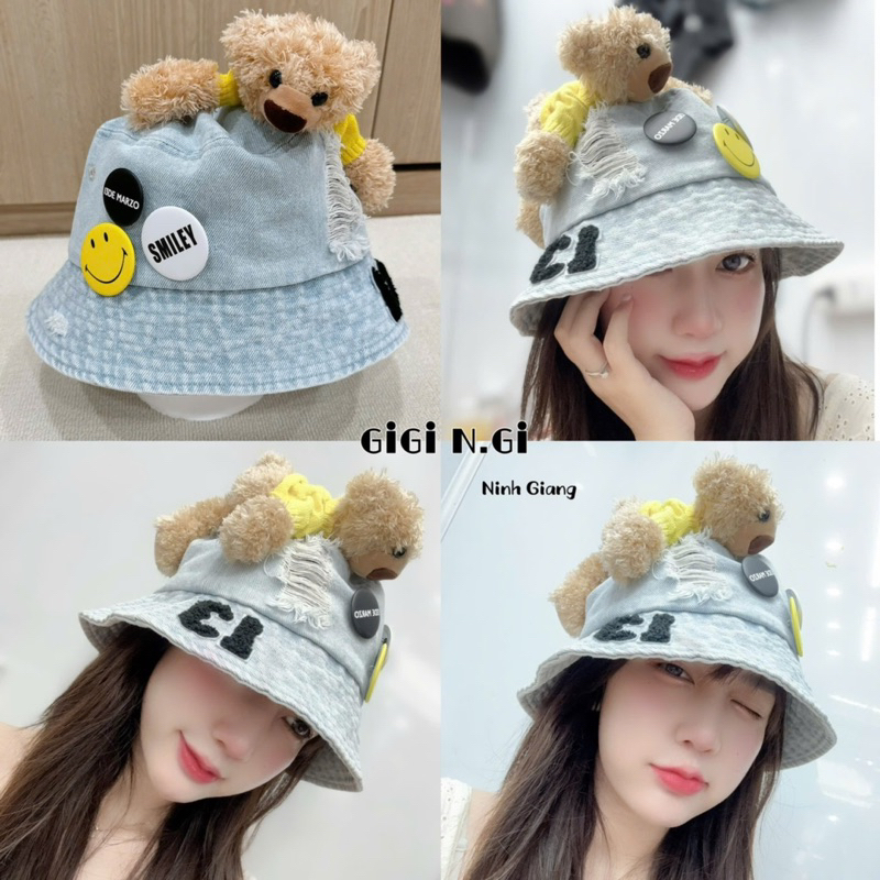 Mũ Bucket Gấu Bò Rách Sticker QCCC | Shopee Việt Nam