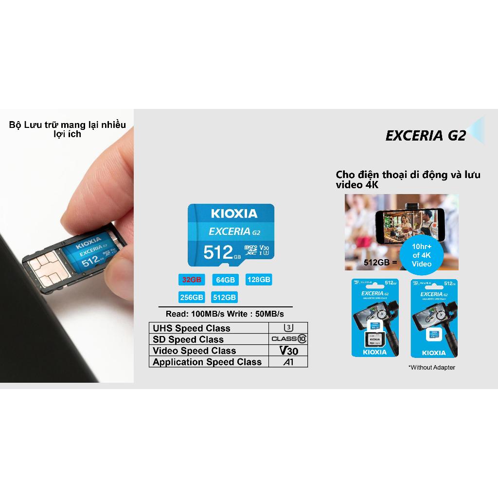 Thẻ nhớ camera, điện thoại Kioxia 256GB/128GB/64GB/32GB UHS-1 C10 đọc 100MB/s- Exceria/Exceria ...