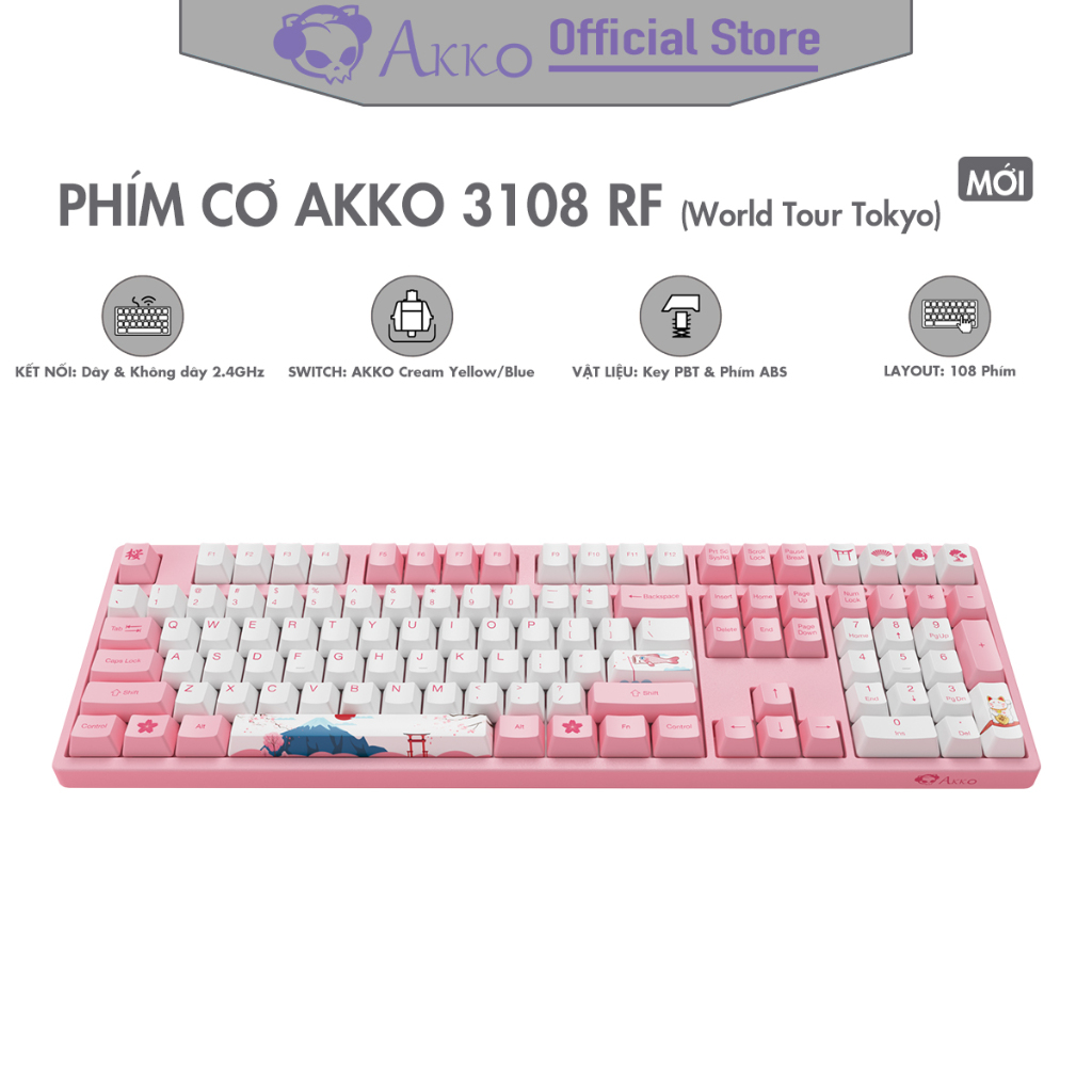 Bàn phím cơ AKKO 3108 RF World Tour Tokyo [ Dual-mode / Akko Switch V3 / 108 Key ] - Hàng Chính ...