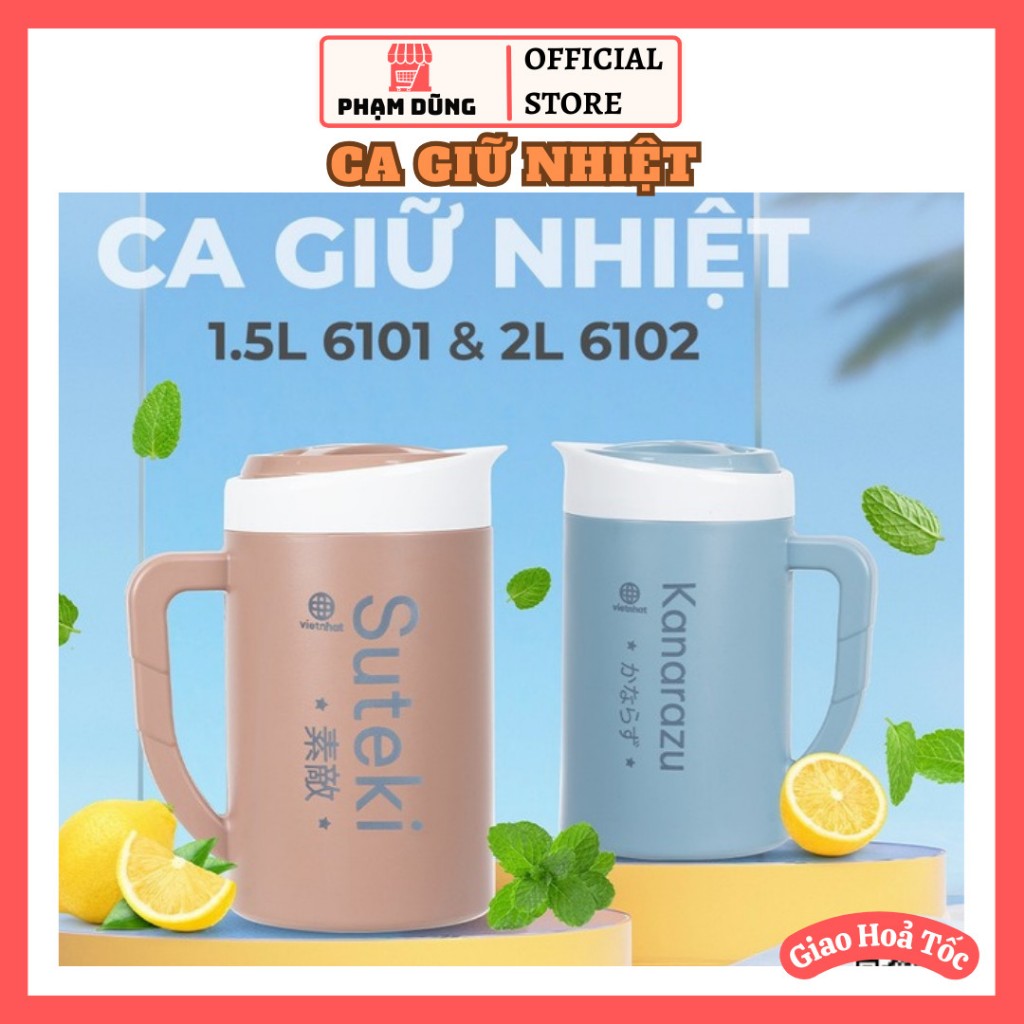 Ca giữ nhiệt 1,5 lít , ca nhựa cách nhiệt 2 lít giữ nước nóng , nước lạnh cao cấp Việt Nhật 6101 ...