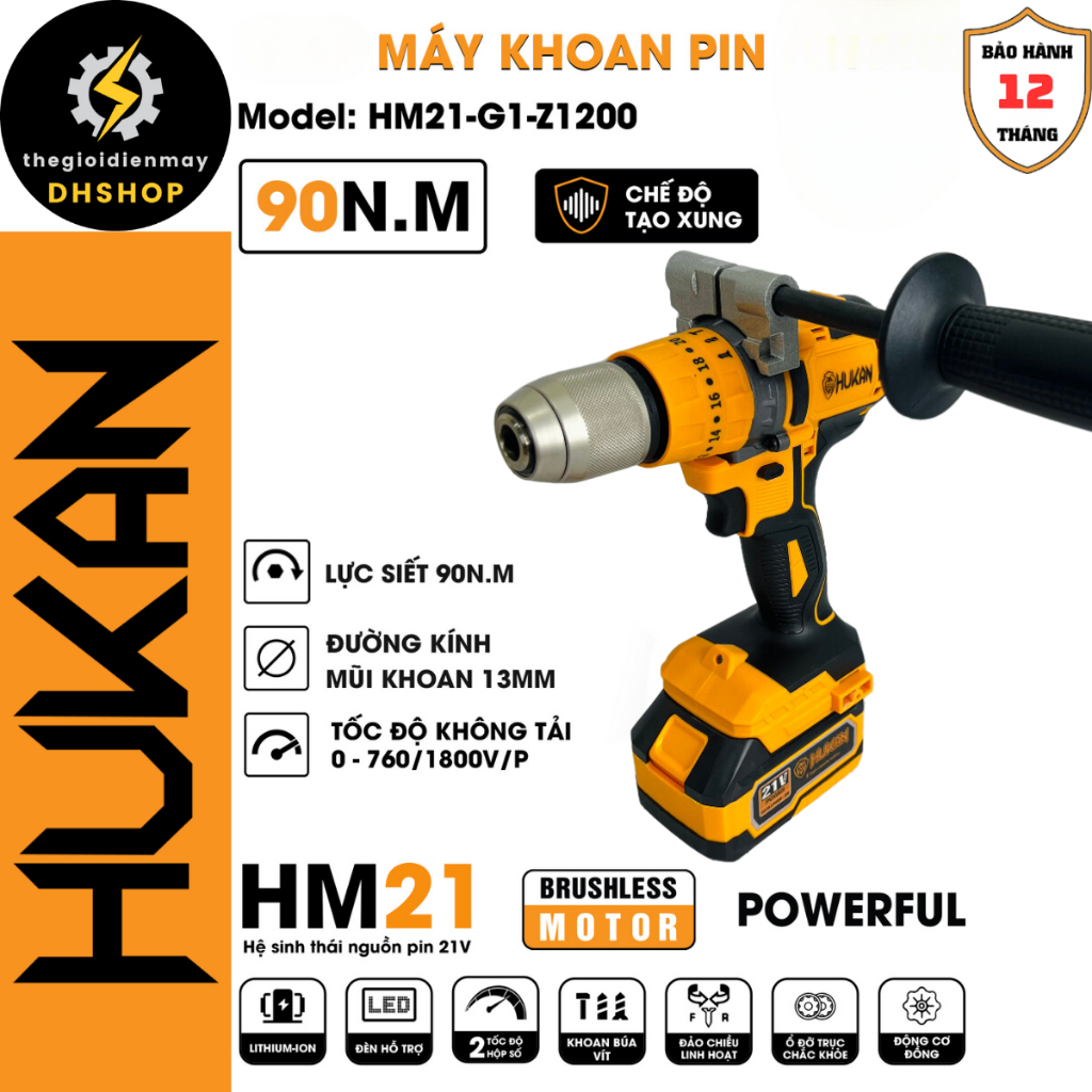 [CHÍNH HÃNG] Máy Khoan Pin HUKAN Z1200 - 13mm. 3 chức năng Lực xoắn ...