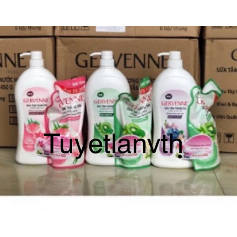 Sữa tắm Gervenne 900g Tặng Túi 450gr / 1.2kg tặng kèm túi 600gr- Cho ...