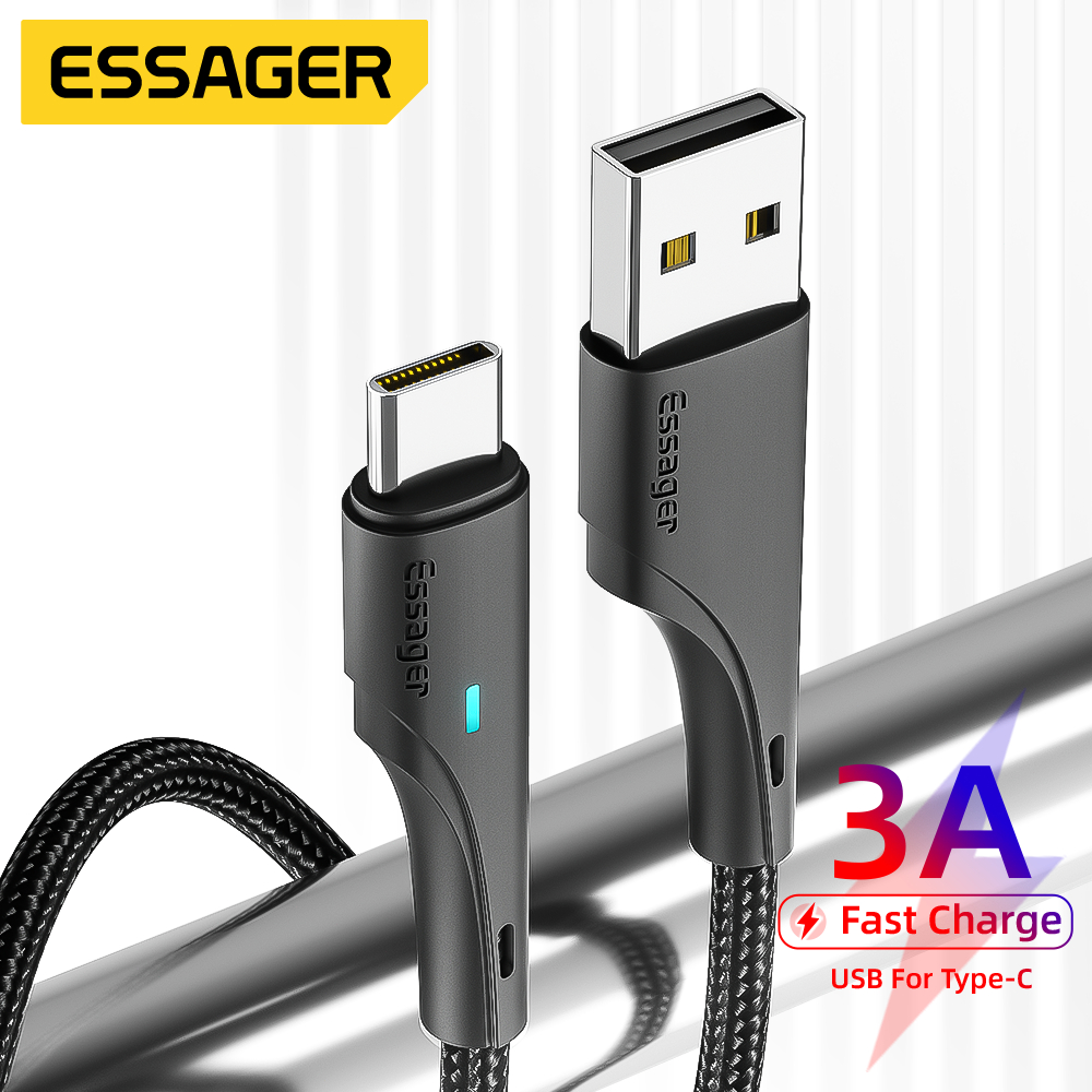 Dây cáp sạc nhanh ESSAGER usb type C 3a có đèn LED dài 0.25-2m cho điện thoại Realme Samsung ...