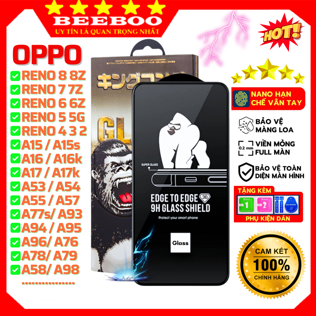 Kính cường lực Oppo A98 A95 A96 A94 A57 A76 A17 A17K A16 F9 F11 Pro Reno 8 8t 8z 7 7z 6 6z 5 4 3 ...