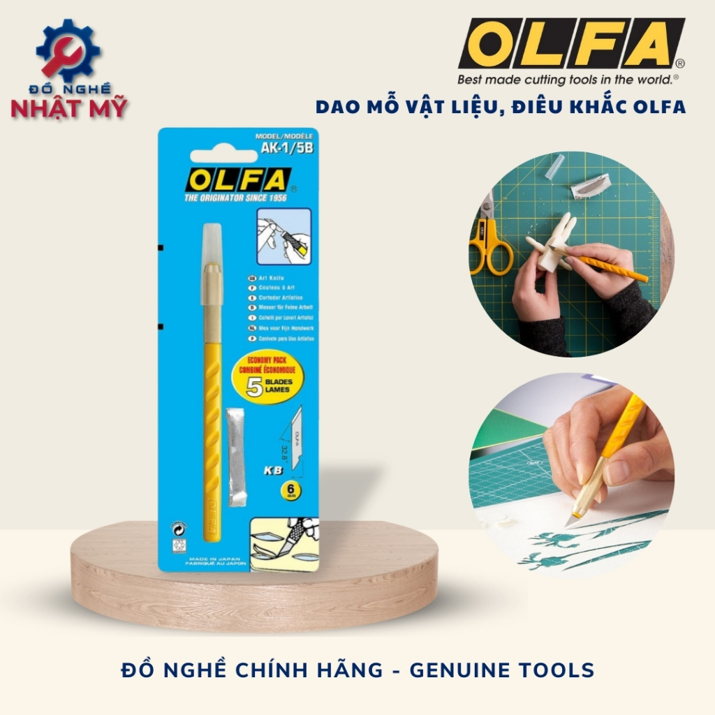 Dao Olfa Nhật Bản, dao mỗ vật liệu mô hình, điêu khắc cầm tay Olfa AK-1/5B kèm 05 lưỡi (lưỡi 6mm ...