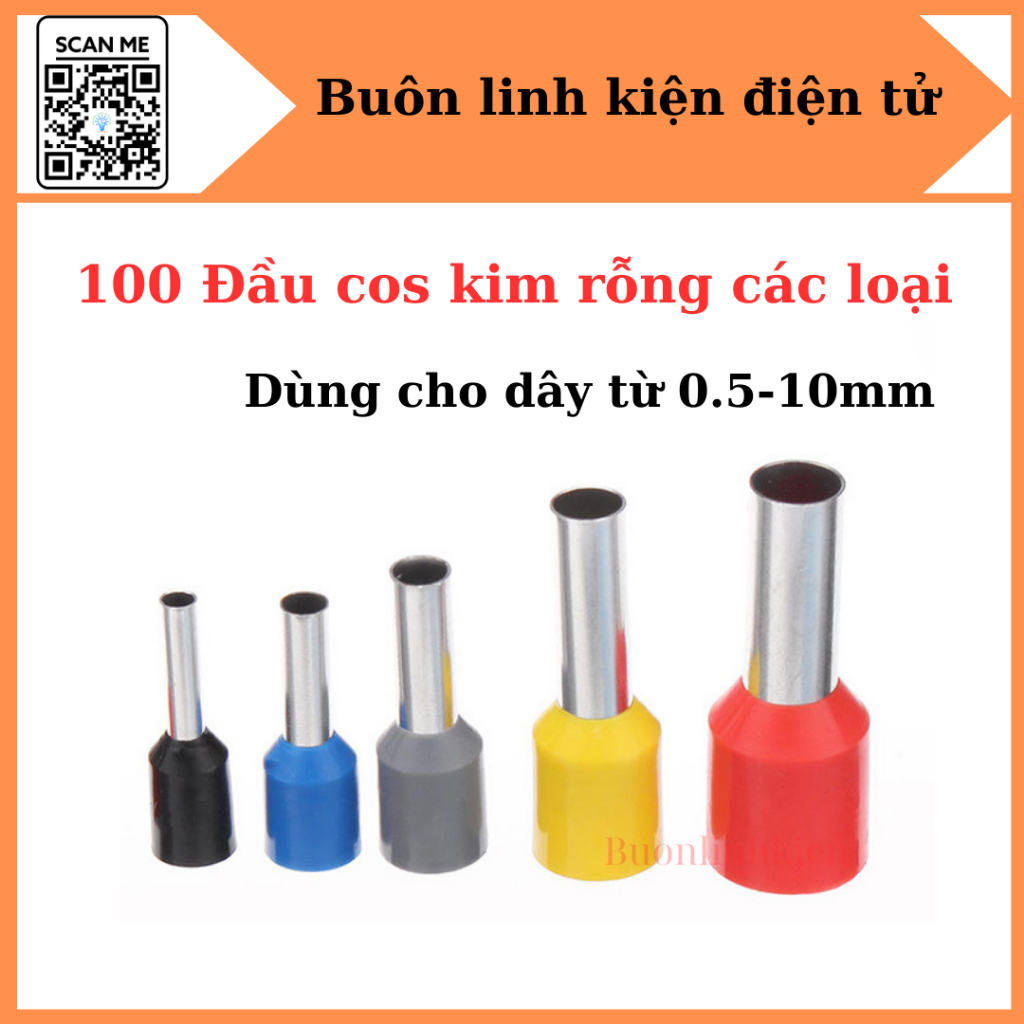 Cos kim rỗng, cos pin rỗng, cos kim đơn [ 100 chiếc ], đầu cos tròn, cốt thông | Shopee Việt Nam