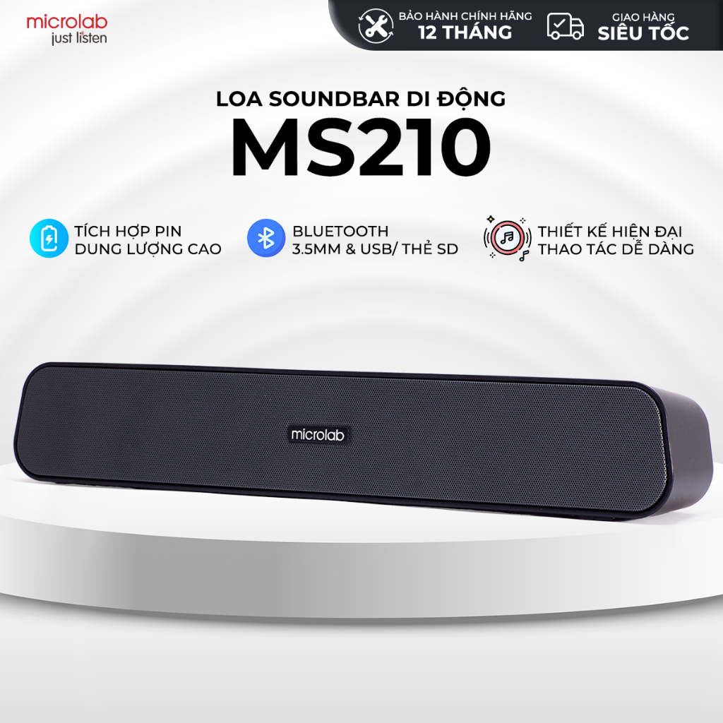 Loa Thanh Bluetooth Bass Di Động MICROLAB MS210, 10W, (AUX/Bluetooth/FM ...