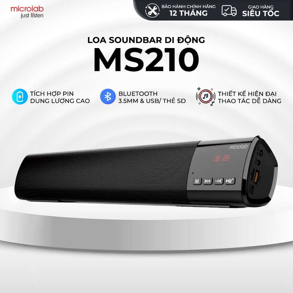 Loa Thanh Bluetooth Di Động MICROLAB MS212, 10W, (Bluetooth/FM/Thẻ TF/USB/AUX/Pin 1200mAh ...