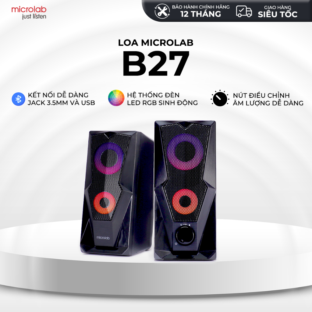 Loa Vi Tính Mini Bass Mạnh MICROLAB B27 2.0, 10W, LED Nhiều Màu, Làm Việc, Chơi Game, Nghe Nhạc ...