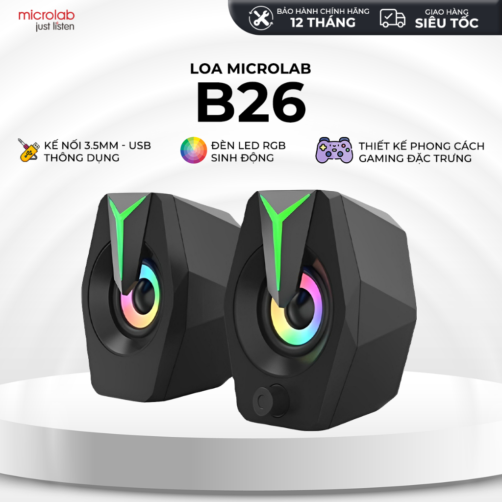 Loa Vi Tính Mini Bass Mạnh MICROLAB B26 2.0, 6W, LED 7 Màu, Làm Việc, Chơi Game, Nghe Nhạc ...