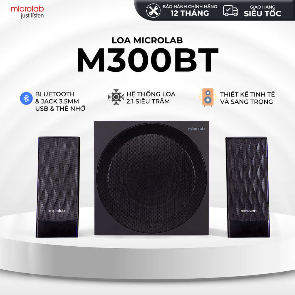 Loa Vi Tính Bluetooth Bass Mạnh MICROLAB M300BT 2.1, 38W, (AUX/USB/Thẻ ...
