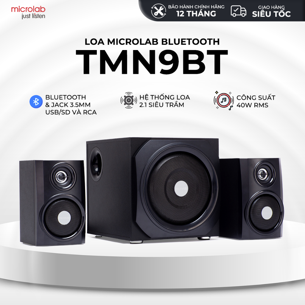 Loa Vi Tính Bluetooth Bass Mạnh MICROLAB TMN9BT 2.1, Công Suất 40W, (Bluetooth/AUX/Thẻ SD/USB ...