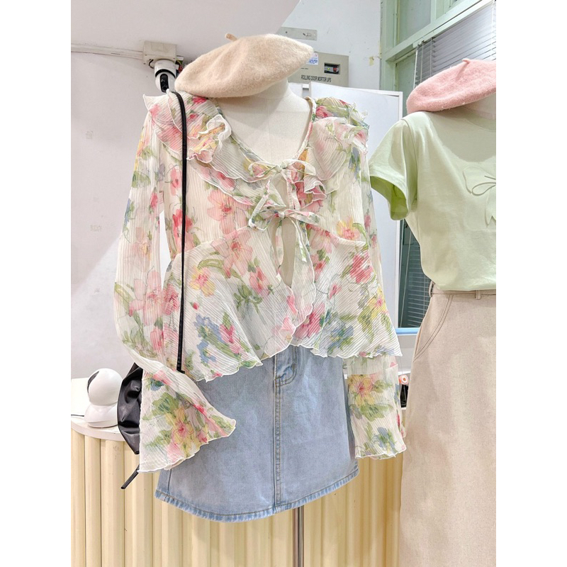 Áo babydoll hoa dậy ly cột nơ có lót Buddies.25 | Shopee Việt Nam
