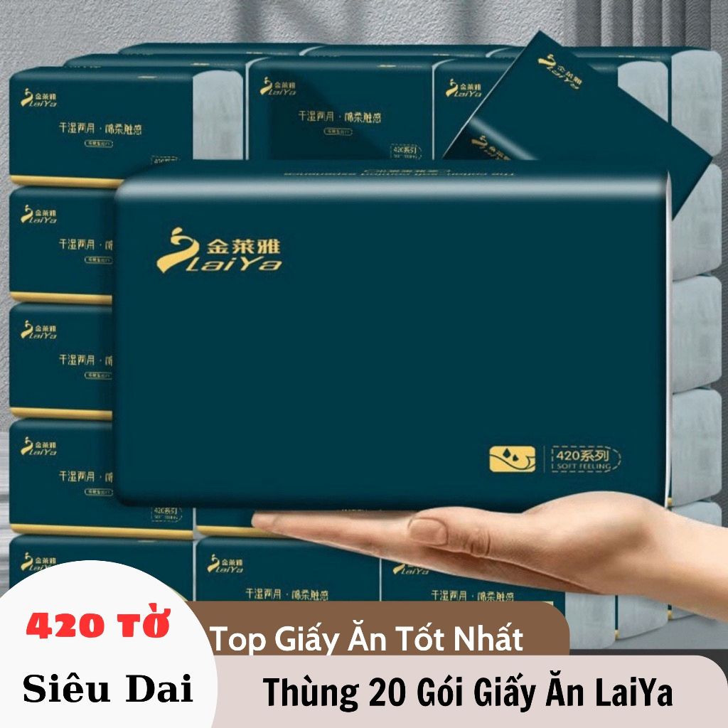 Thùng 20 Gói Giấy Ăn LaiYa 420 Tờ Siêu Dai, Giấy Ăn 4 Lớp Cao Cấp FACE ...