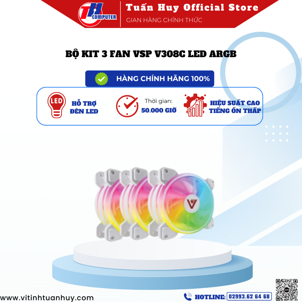Bộ Kit 3 Fan VSP V308C LED ARGB (01 Hộp có 3 Fan/Hub/Remote) | Shopee Việt Nam