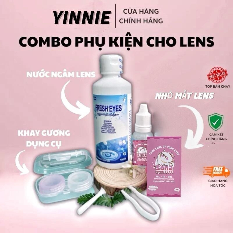 YINNIE [GIÁ SỈ] COMBO NƯỚC NGÂM Lens + NHỎ MẮT Lens + KHAY LENS 6 cặp ...