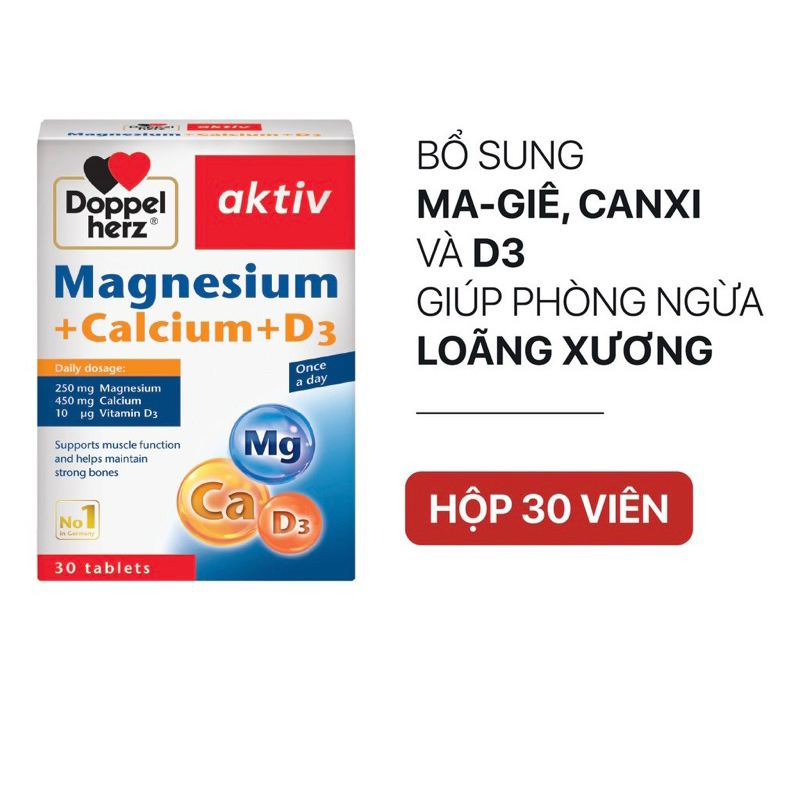 Viên Uống Bổ Sung Canxi Doppelherz Magnesium + Calcium + D3 - Giúp Phòng Ngừa Loãng Xương (Hộp ...