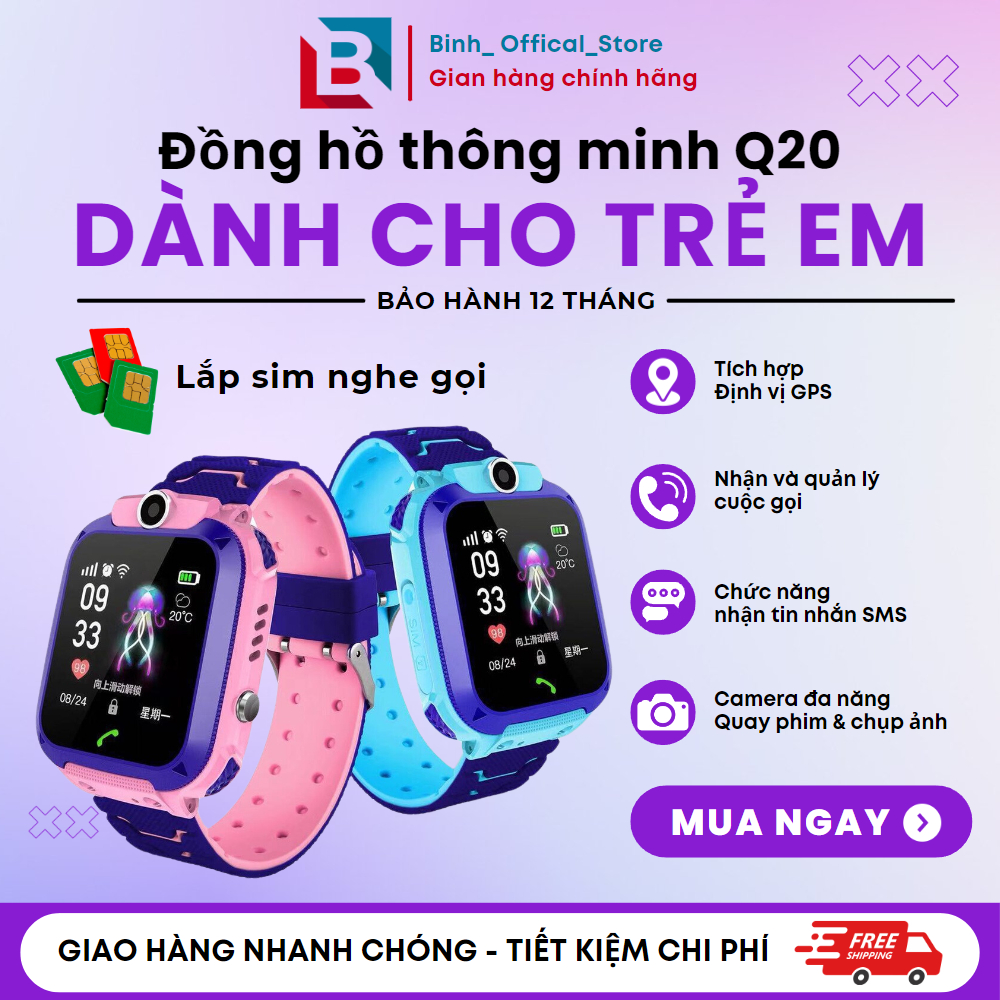 Đồng Hồ Thông Minh Trẻ Em Q20 - Chống Nước IP67, Định Vị LBS, Gọi SOS, Bảo Hành 12 Tháng ...