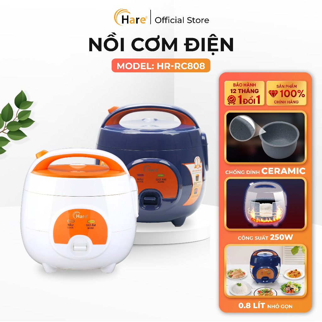 Nồi cơm điện HR-RC808 (0.8L) chống dính - thương hiệu Hare - bảo hành 12 tháng | Shopee Việt Nam