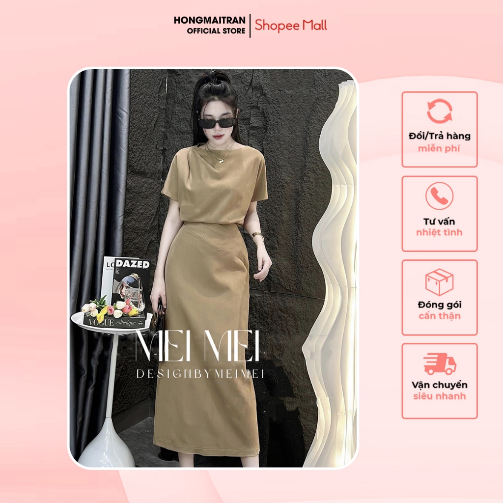 Set đồ nữ chân váy dài dáng rộng mix áo tay lỡ trẻ trung năng động Hong Mai Tran ST14178 ...