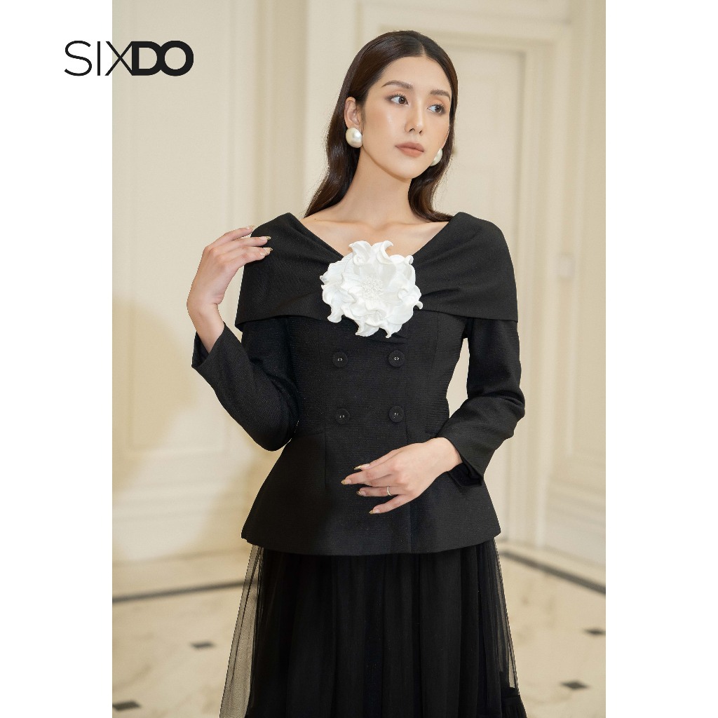 Áo Vest nữ đen đuôi cá phối hoa SIXDO (Black Raw Vest With Flower ...