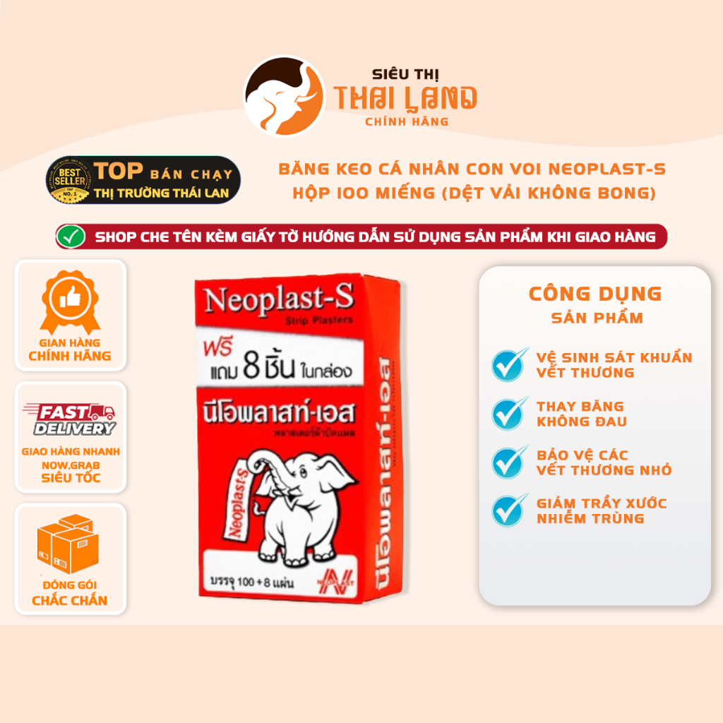 Băng Keo Cá Nhân Con Voi Neoplast-S Hộp 100 miếng (Dệt Vải Không Bong ...