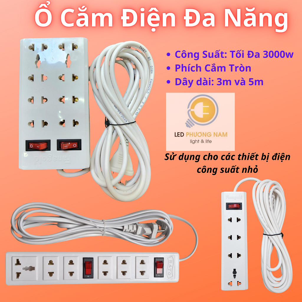 [FANAGOLD] Ổ Cắm Điện Có Dây tải 2500w, có Công Tắc, dây dài 3m / 5m ...
