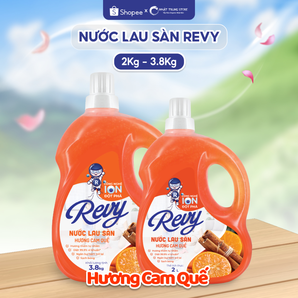 Nước lau sàn REVY Hương Cam Quế 2L 3.8Kg - Sàn sạch khuẩn, sáng bóng, chống bám bụi, đuổi côn ...