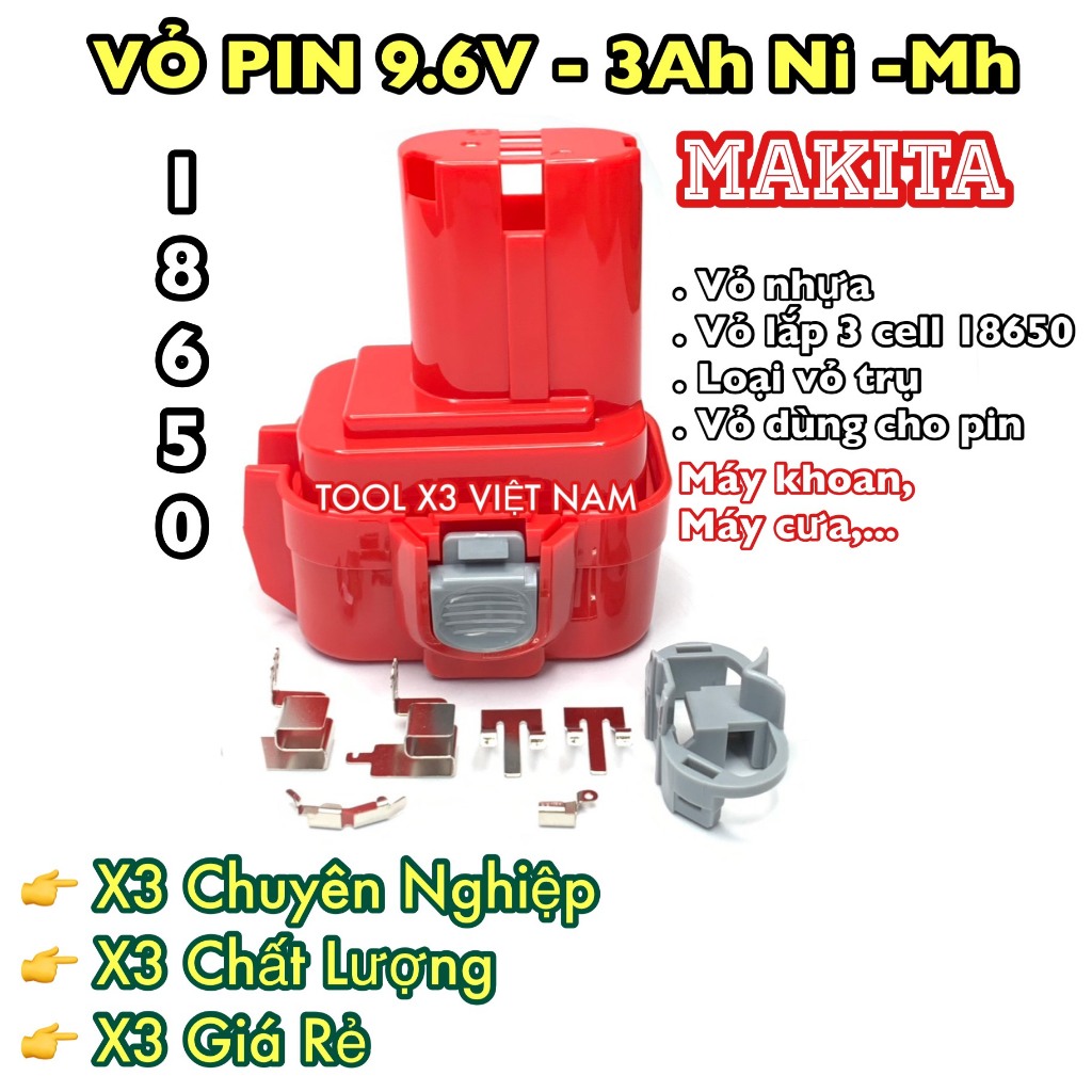 [18650] Vỏ pin Makita 3cell 9.6V - 3Ah Ni-Mh (ToolVN) | Shopee Việt Nam
