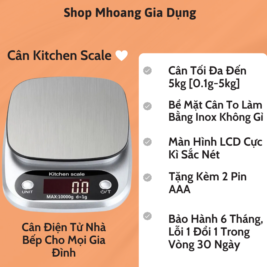Cân tiểu ly điện tử nhà bếp mini định lượng 1g-10kg, Cân tiểu li điện tử [ tặng kèm 2 viên Pin ...