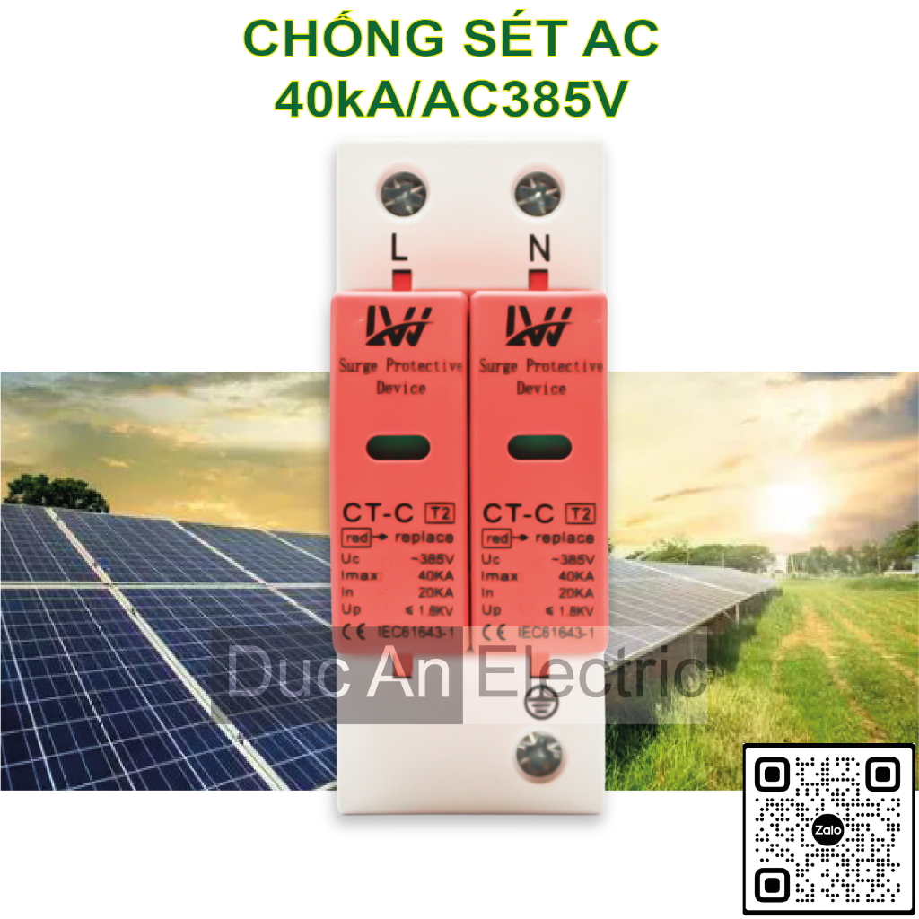 Bộ chống sét lan truyền AC 1 pha 385V 40kA 2P CT-T (LW) - Thiết bị chống sét AC cho điện mặt ...
