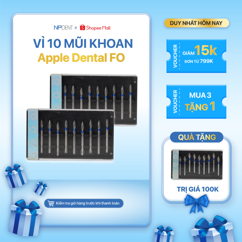 Vỉ 10 Mũi khoan nha khoa AppleDental FO, mũi khoan kim cương nha khoa hình búp lửa độ bền cao ...