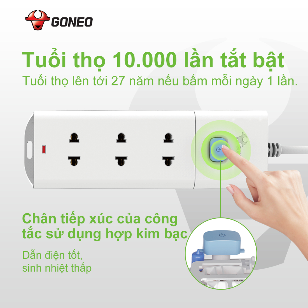 Ổ Cắm Điện Chống Cháy - GONGNIU - 3 Ổ 1 Công Tắc - 2500W/10A - V1030 - Chính Hãng | Shopee Việt Nam