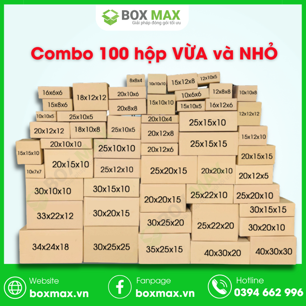 Combo 100 Hộp carton đóng hàng size VỪA và NHỎ, hộp giấy shipcod đóng ...