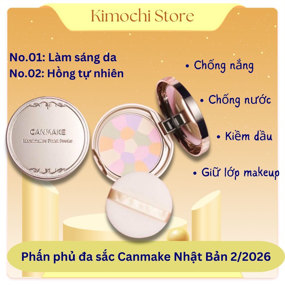 Phấn phủ đa sắc kiềm dầu Canmake Nhật Bản Marshmallow Finish Powder Abloom chỉnh sắc tố da, nâng ...