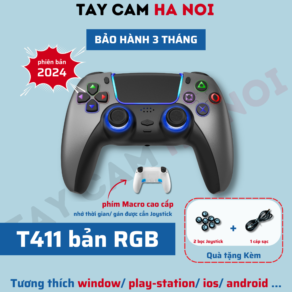 Tay cầm chơi game T411, kết nối không dây, phím Macro xịn, chơi game ...