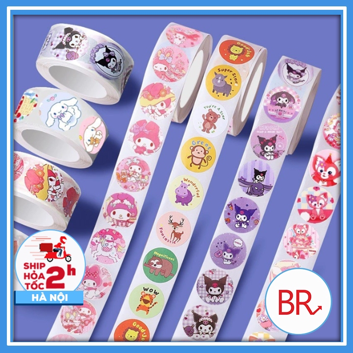 Cuộn 500 hình dán sticker dễ thương- Tem dán niêm phong sticker thank ...
