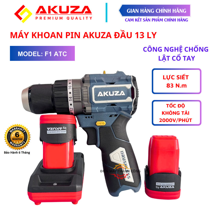 Máy khoan pin bắn vít đầu 13ly Akuza F1 ATC công nghệ chống lật cổ tay ...