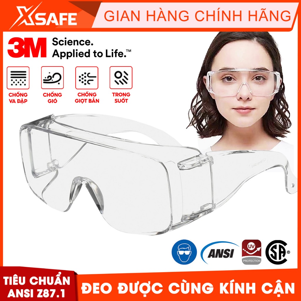 Kính chống bụi 3M Tour Guard chống bụi, tia UV, chống mờ sương, tròng kính trong suốt, đeo được ...