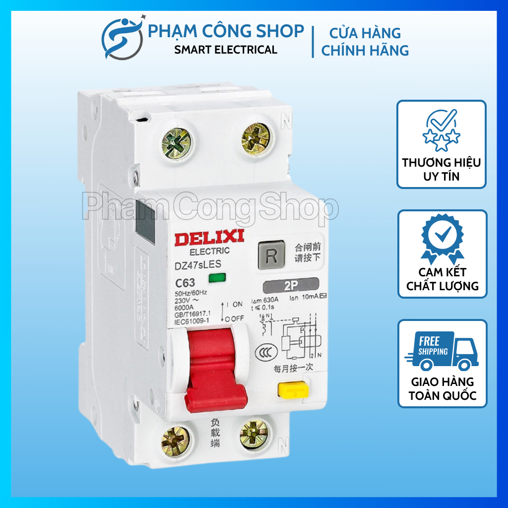 Át Chống Giật Delixi - Chống Giật - Chống Rò -Chống Quá Tải Dz47Sles 16A, 20A, 25A,32A,40A,63A ...