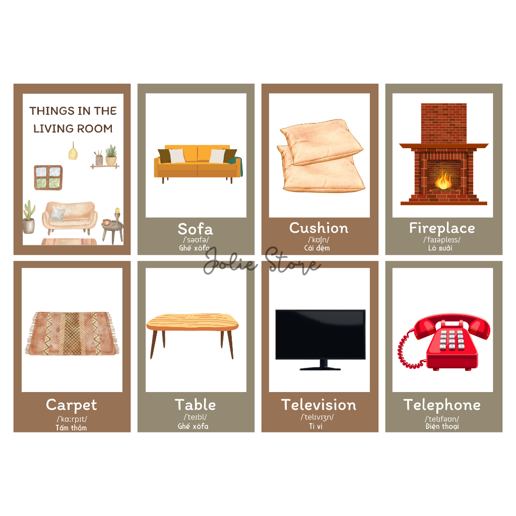 24 VOCABULARY LIVING ROOM - Flashcard Things in the Living room - Từ ...