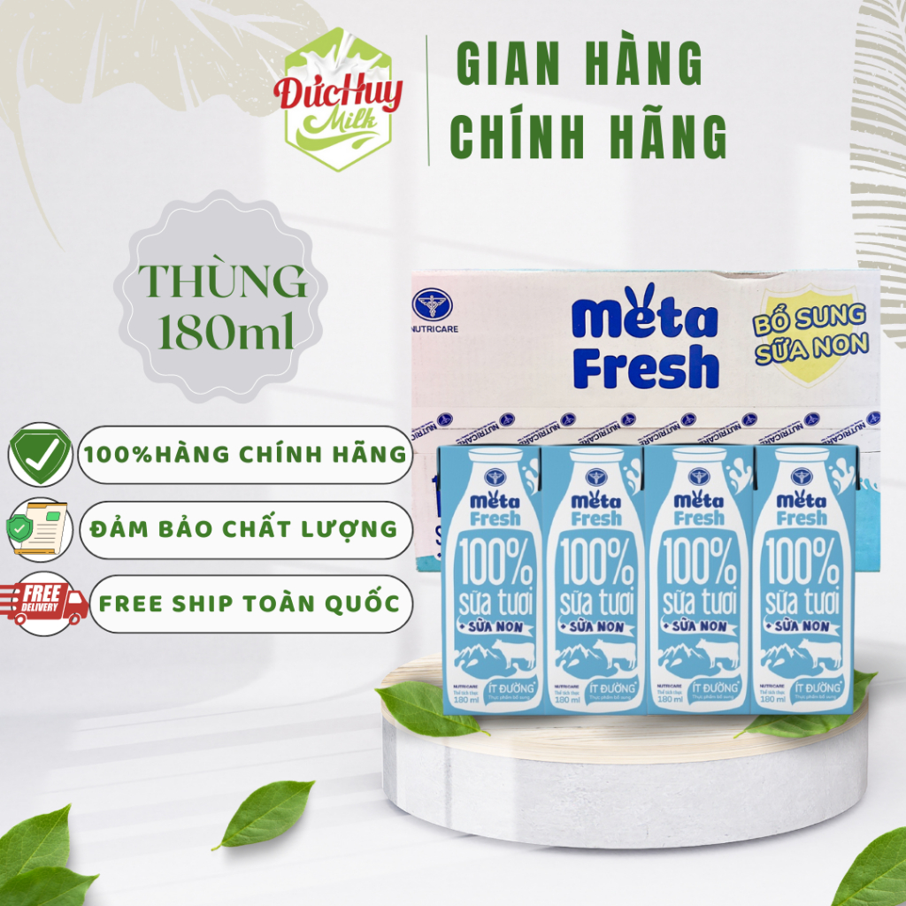 Thùng sữa tươi chứa sữa non Nutricare Meta FRESH ít đường (180ml x 48 ...