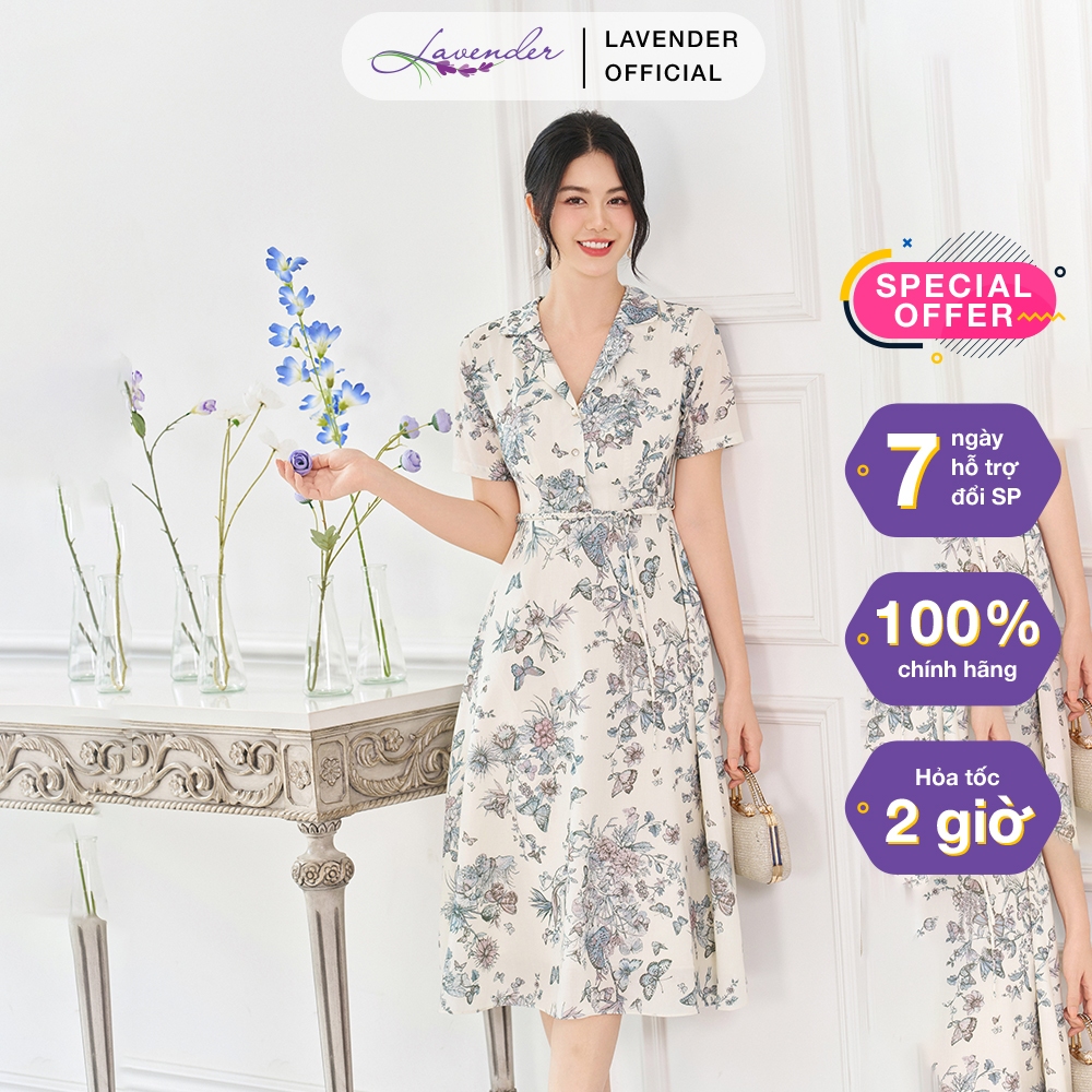 Đầm công sở thiết kế LAVENDER FASHION họa tiết hoa cổ vest tay ngắn tết ...