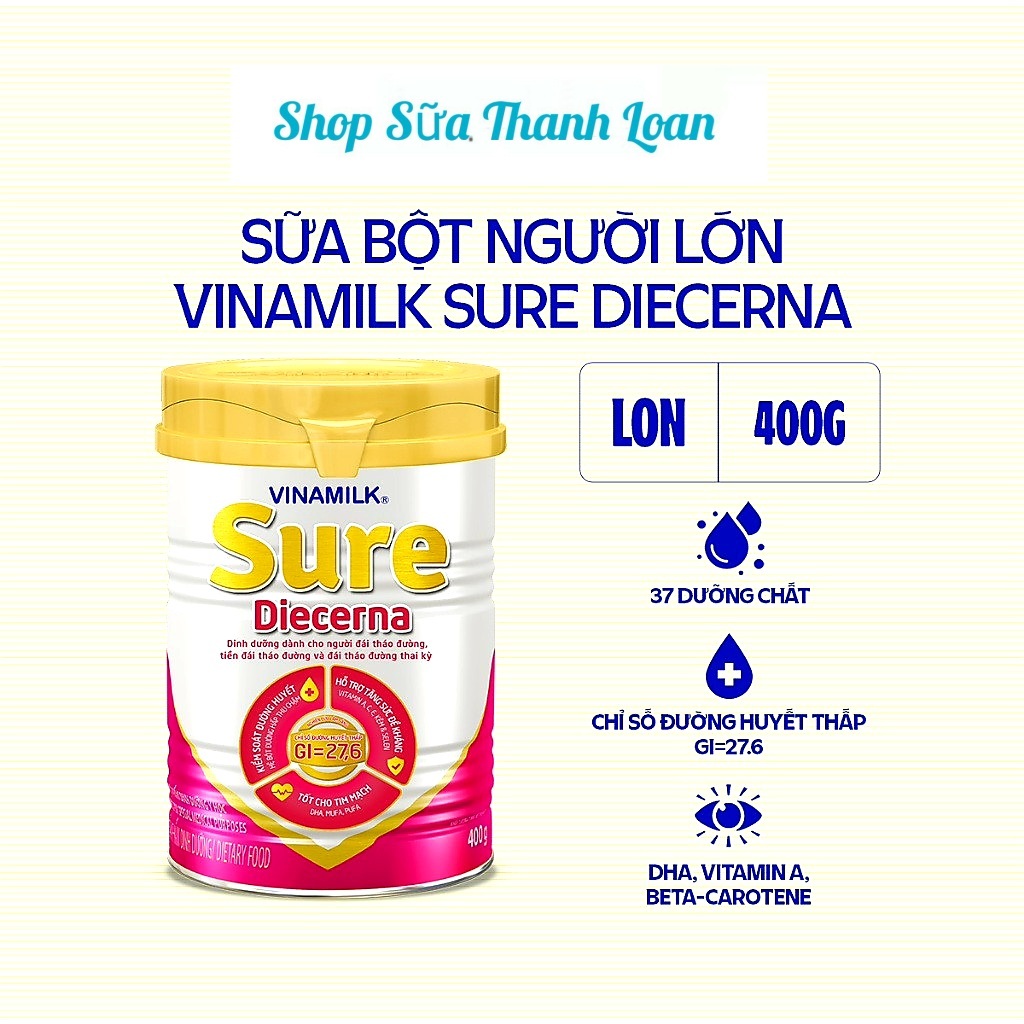 [HSD T2-2026] COMBO 2 LON SỮA BỘT VINAMILK SURE DIECERNA 400G. | Shopee Việt Nam
