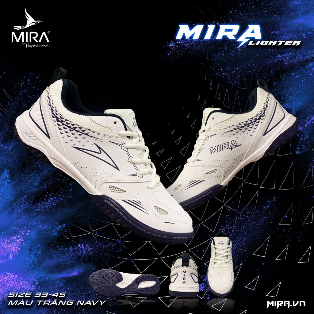 [TẶNG QUÀ] Giày Cầu Lông Bóng chuyền Bóng bàn Mira Lighter Chính Hãng Đế Cao Su Non Giả Da ...