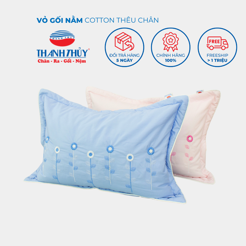 Vỏ gối nằm Cotton Thêu Chân Size 40*60cm, 50*70cm - 100% Cotton mềm mại ...