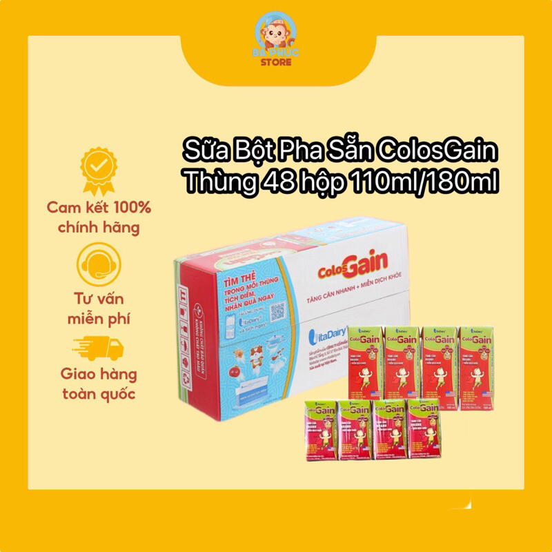 [DATE 01/2025] Thùng 48 Hộp Sữa Pha Sẵn Colos Gain 180ml/110ml [Có thẻ ...