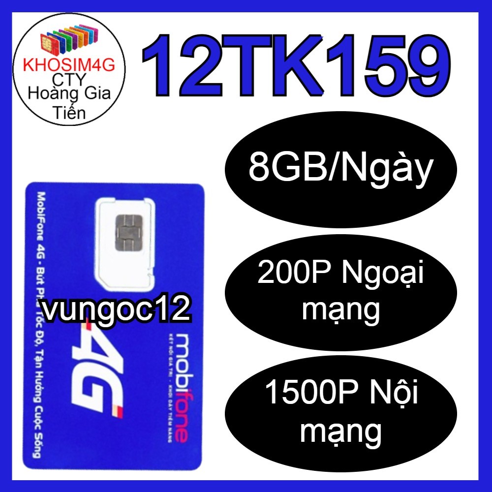 SIM MOBI 4G 1 NĂM 12MDT150 KM 500GB/T 12TK159 local 12A500 MDT250A THẢ ...