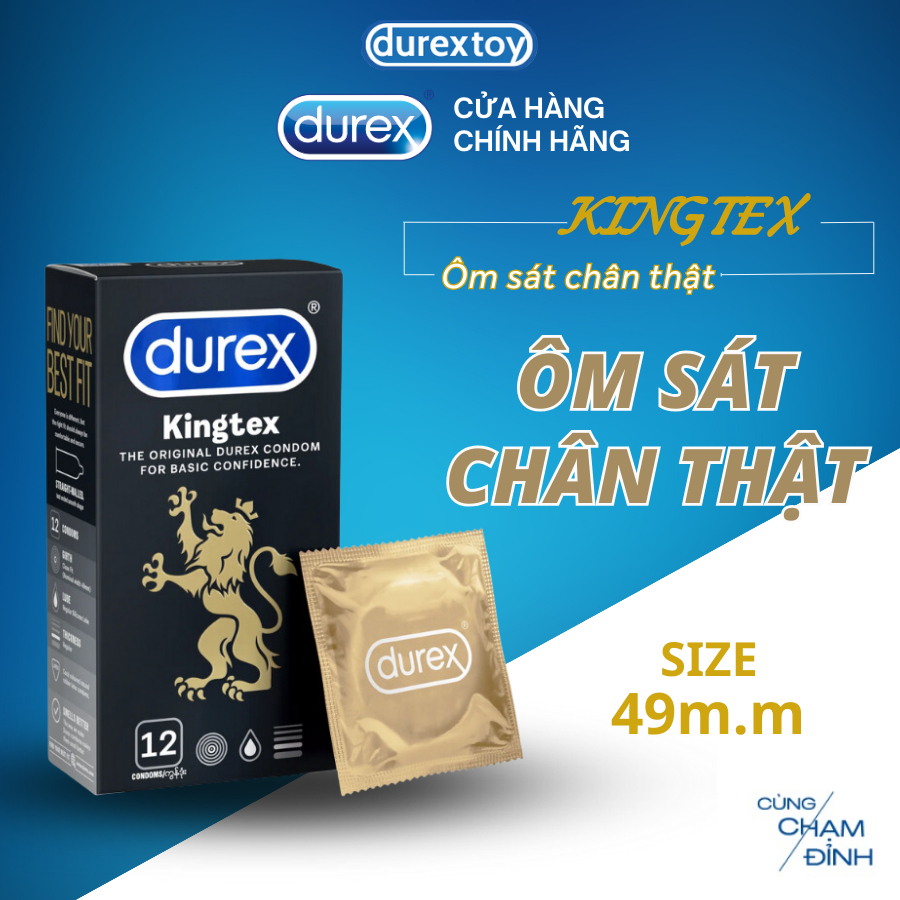 Bao cao su Durex Kingtex ôm sát,chân thật, bôi trơn, size 49mm, hộp 12 bao chính hãng | Shopee ...