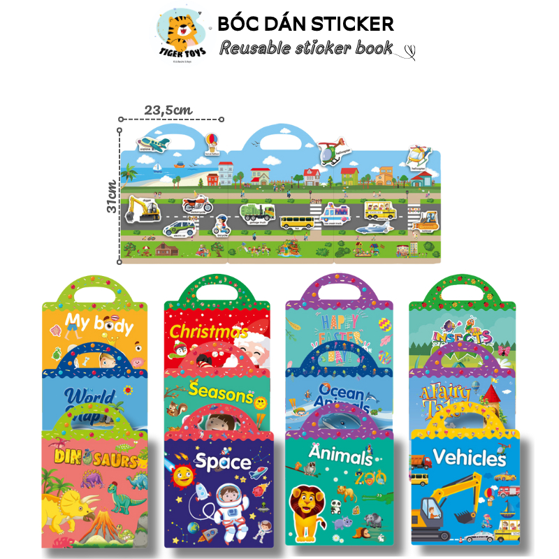 Bìa bóc dán stickers thông minh cho bé dạng quai xách, chống thấm, sử ...